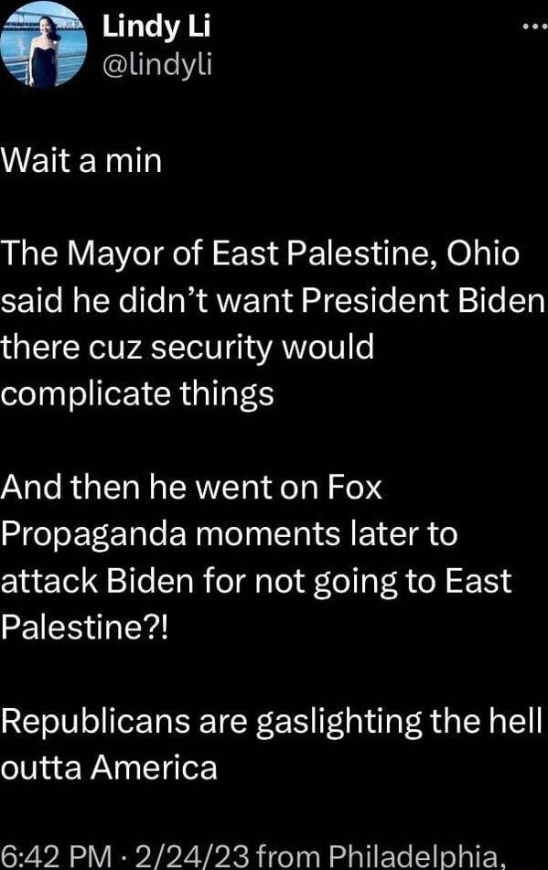 Lindy Li @lindyli Wait a min The Mayor of East Palestine, Ohio said he ...