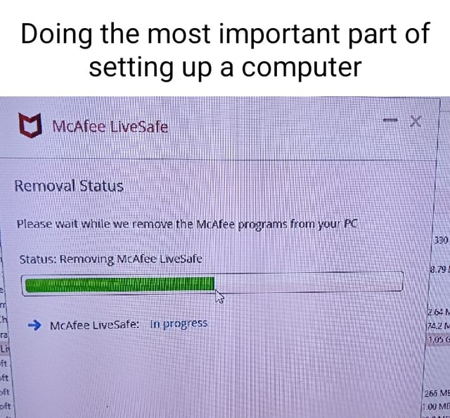Doing the most important part of setting up a computer Removal Status I ...