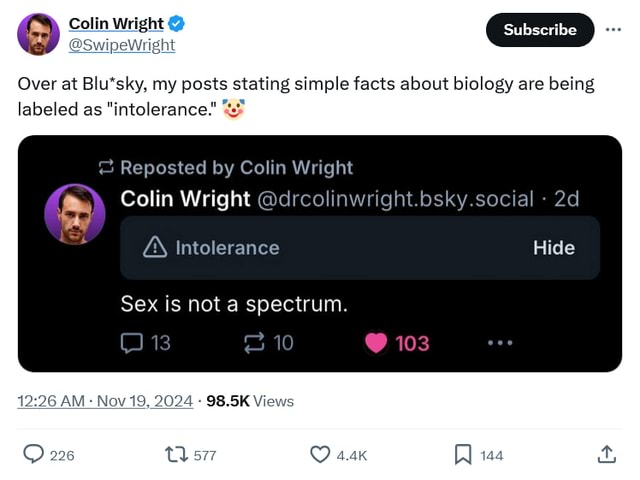 Colin Wright wipeWright Subscribe Over at Blu*sky, my posts stating ...
