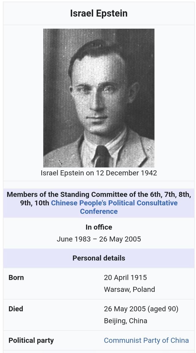 Israel Epstein Israel Epstein on 12 December 1942 Members of the ...