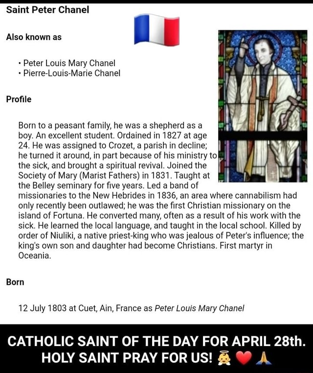 Saint Peter Chanel Also known as Peter Louis Mary Chanel + Pierre-Louis ...