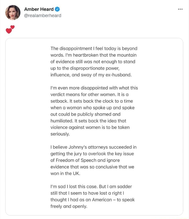 Amber Heard @ @realamberheard The disappointment feel today is beyond ...
