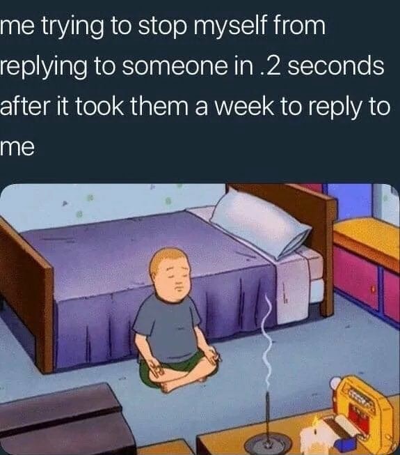 Me trying to stop myself from replying to someone in .2 seconds after ...