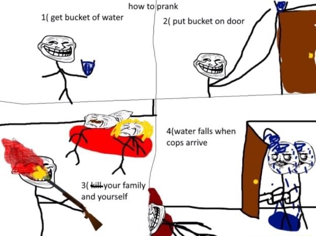 How to prank 1{ get bucket of water 2( put bucket on door falls when ...