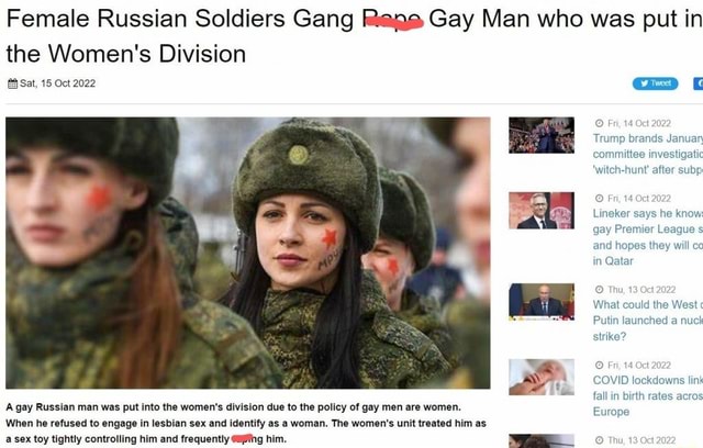 Female Russian Soldiers Gang Reg@ Gay Man who was put in the Women's ...
