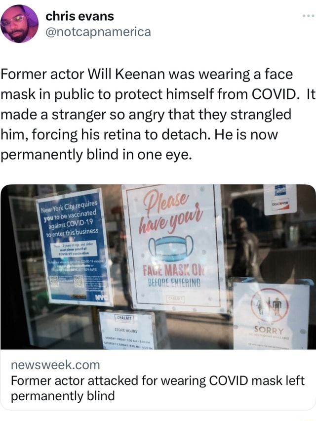 Chris evans @notcapnamerica Former actor Will Keenan was wearing a face ...