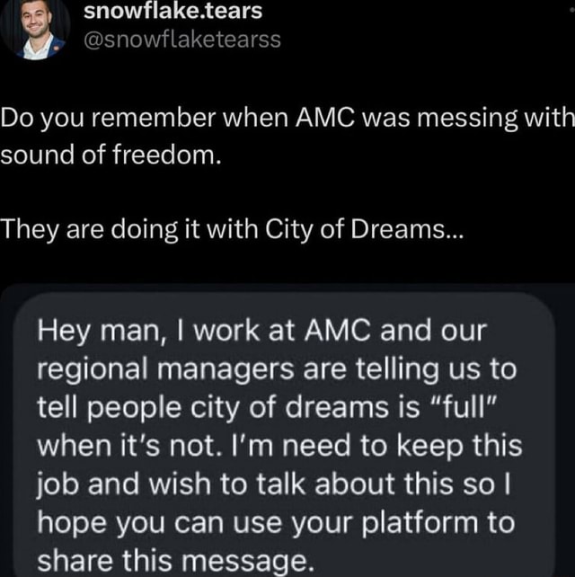 Do you remember when AMC was messing with sound of freedom. They are ...