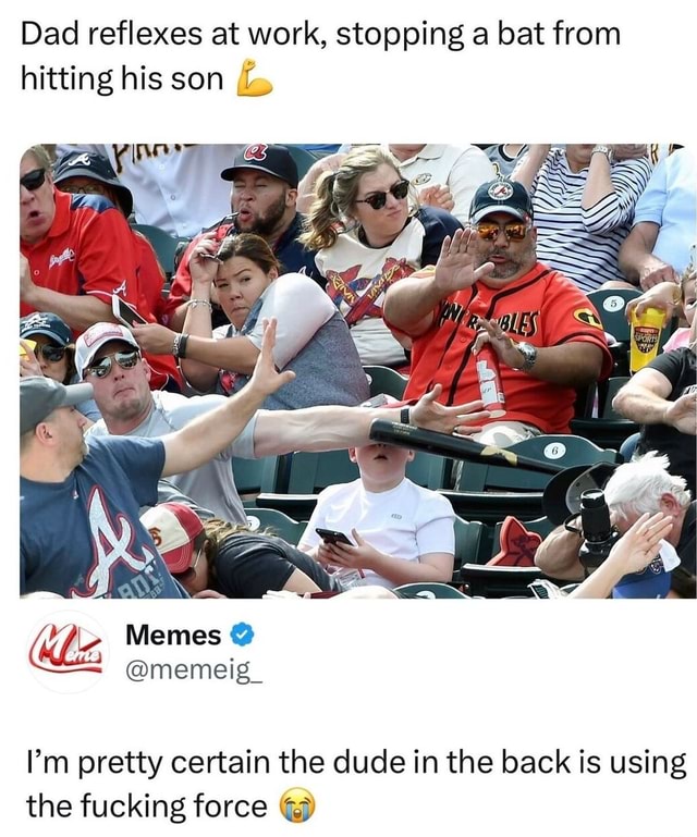 Dad reflexes at work, stopping a bat from hitting his son (ie Memes I'm ...