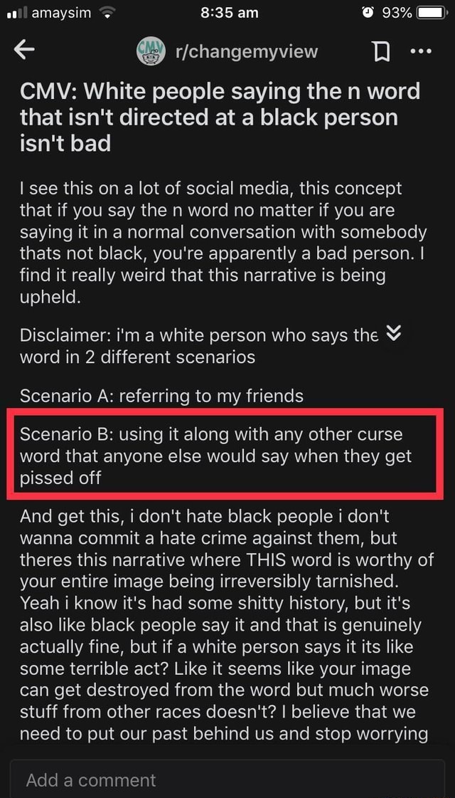 Amaysim am @ 93% CMV: White people saying the n word that isn't ...