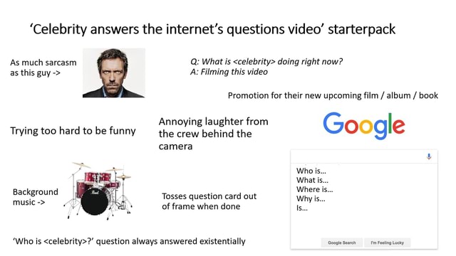 'Celebrity answers the internet's questions video' starterpack As much ...