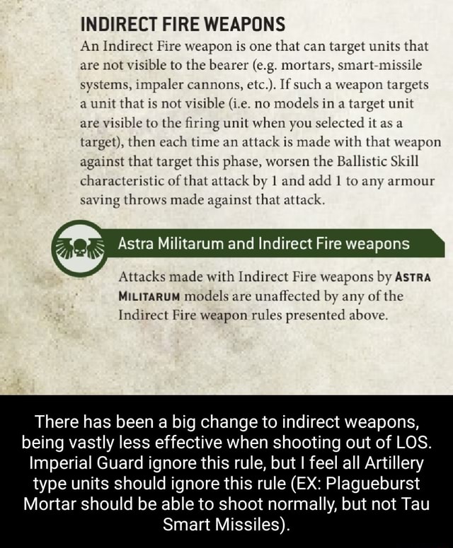 INDIRECT FIRE WEAPONS An Indirect Fire weapon is one that can target ...