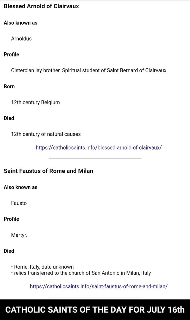 Blessed Arnold of Clairvaux Also known as Arnoldus Profile Cistercian ...