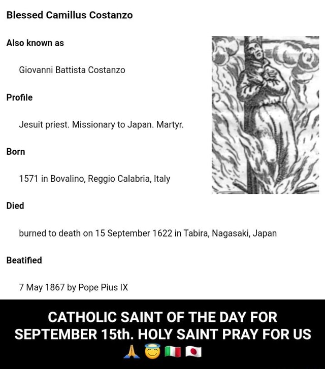 Blessed Camillus Costanzo Also known as Giovanni Battista Costanzo ...