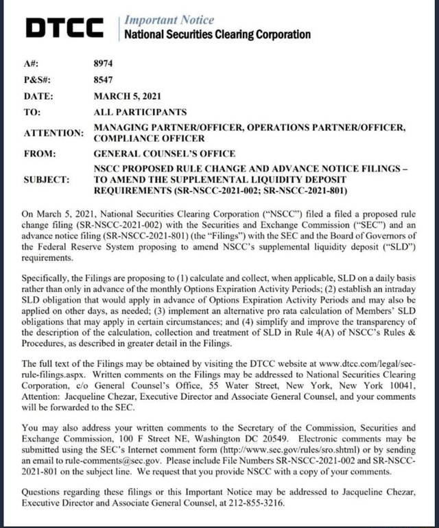 DTc cc Important Notice National Securities Clearing Corporation A# ...