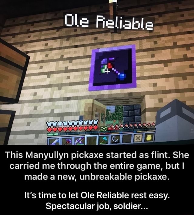 This Manyullyn pickaxe started as flint. She carried me through the ...