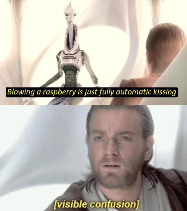 Blowing a raspberry is just fully automatic kissing [visible confusion ...