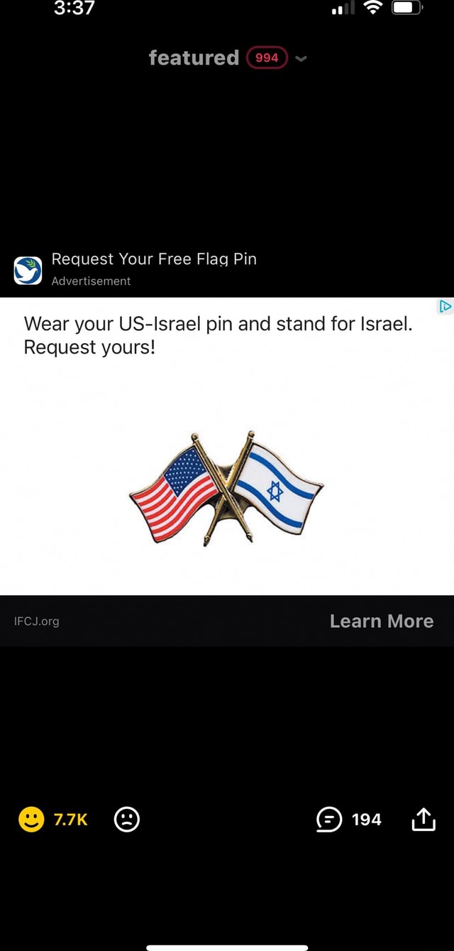 Featured Request Your Free Flag Pin Advertisement Wear your US-Israel ...