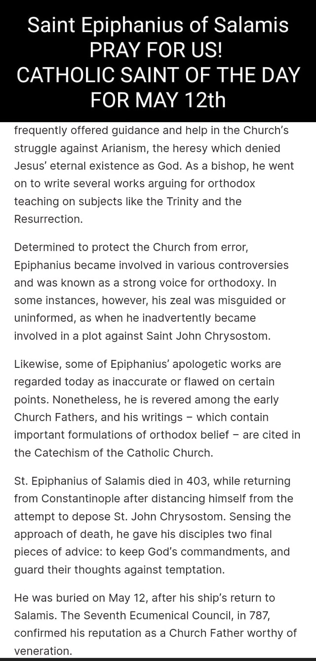 Saint Epiphanius of Salamis PRAY FOR US! CATHOLIC SAINT OF THE DAY FOR ...