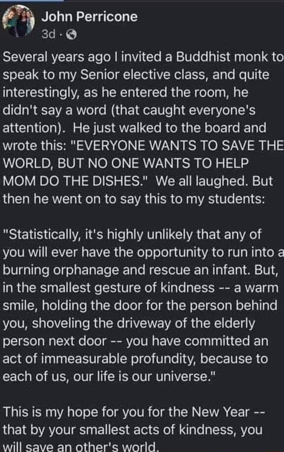 John Perricone Several years ago I invited a Buddhist monk to speak to ...