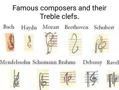 Famous composers and their Treble clefs. Bach Haydn Mozare Beethoven ...