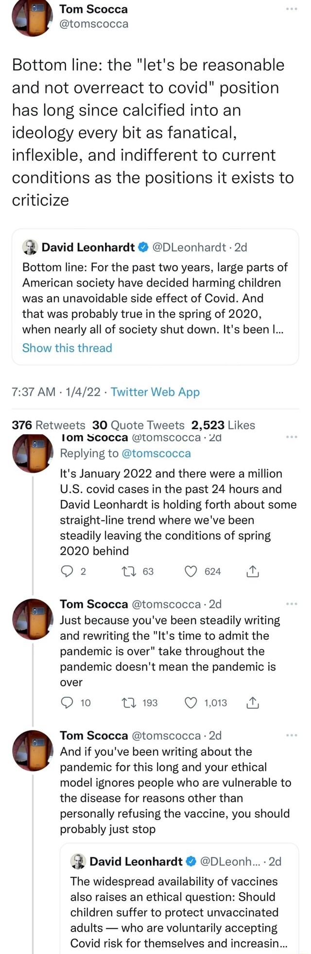 Q) Tom Scocca Bottom line: the "let's be reasonable and not overreact ...