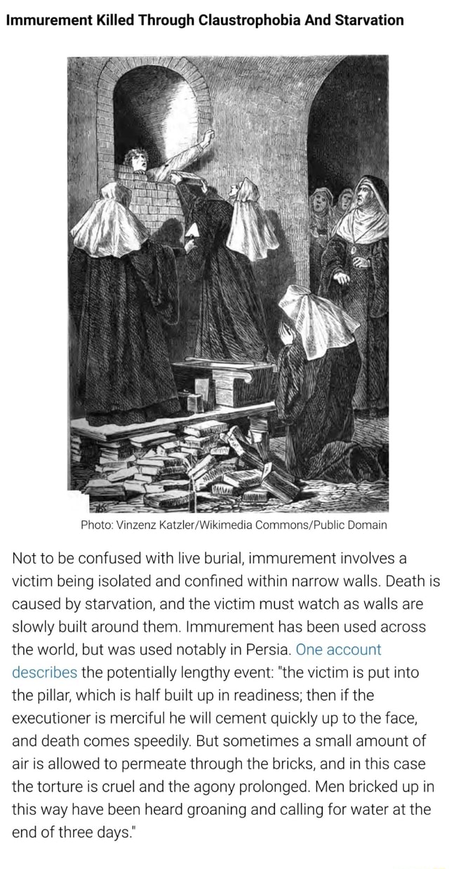 Immurement Killed Through Claustrophobia And Starvation Not to be ...