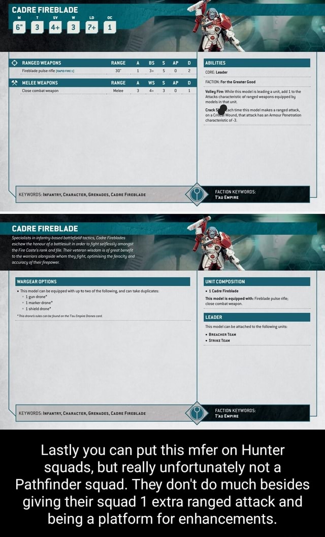 CADRE FIREBLADE MELEE WEAPONS RANGED WEAPONS BS aP ABILITIES Fireblade pulse rifle [raPio Fie ...