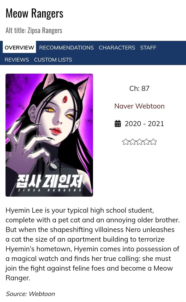 Meow Rangers Alt title: Zipsa Rangers RECOMMENDATIONS CHARACTERS STAFF ...