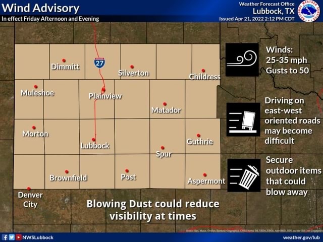 Lubbock, TX Ineffect Friday Afternoon and Evening Issued Apr 21, 2022 ...