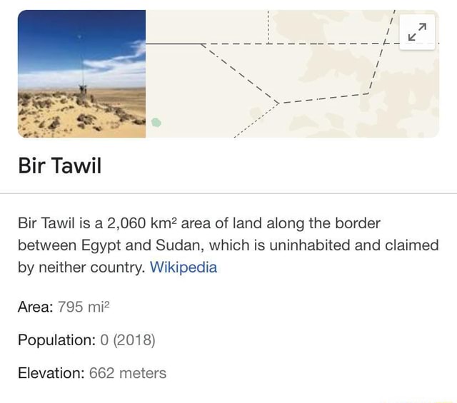 Bir Tawil Bir Tawil is a 2,060 km? area of land along the border ...