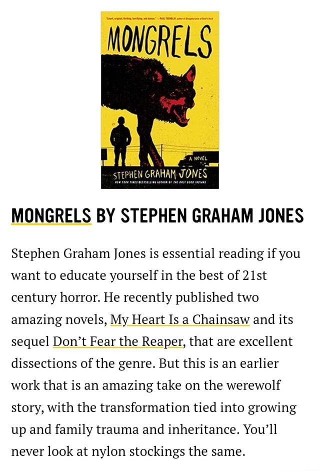 NONGRELS STEPHEN GRAHAM JONES MONGRELS BY STEPHEN GRAHAM JONES Stephen Graham Jones is essential ...