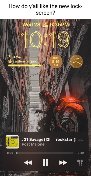 How do y'all like the new lock- screen? .21Savage)@ _rockstar ( Post Malone - iFunny