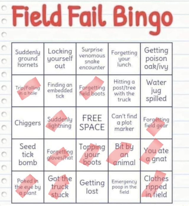 Field Fail Bingo Suddenly ground hornets Tr, Chiggers Seed tick bomb ...