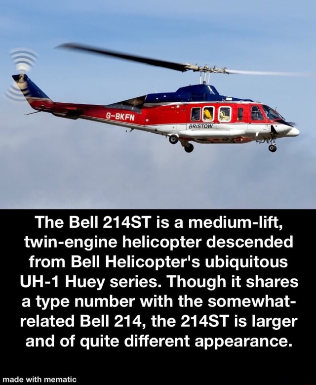The Bell 214ST is a medium-lift, twin-engine helicopter descended from ...