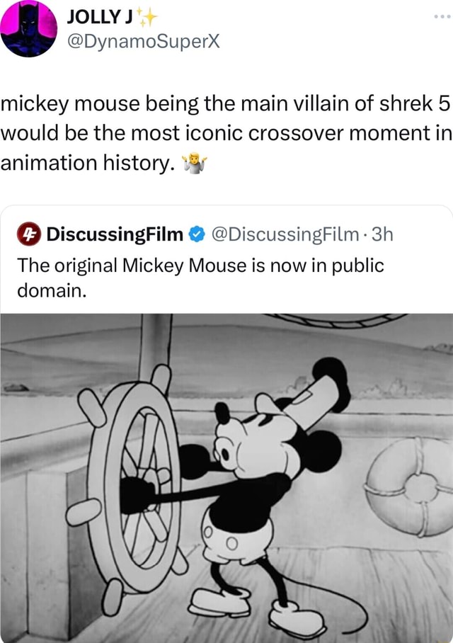 JOLLY J @DynamoSuperX mickey mouse being the main villain of shrek 5 would be the most iconic ...