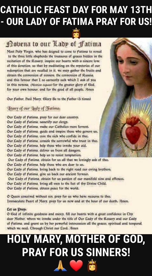 CATHOLIC FEAST DAY FOR MAY 13TH - OUR LADY OF FATIMA PRAY FOR US ...