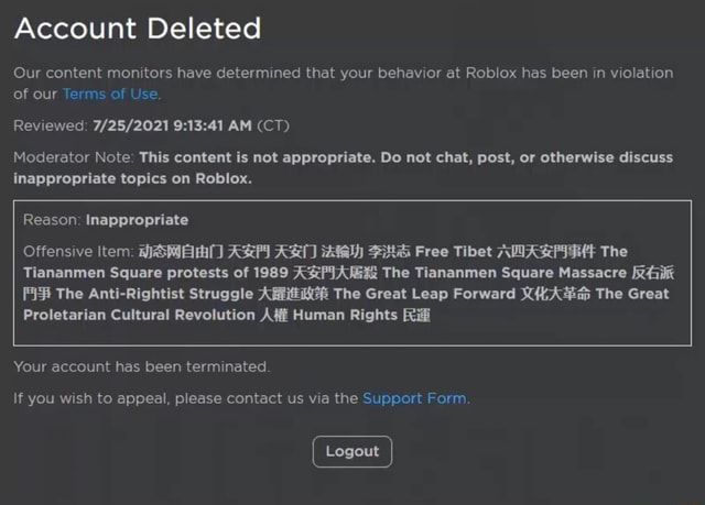 Account Deleted Our content monitors have determined that your behavior ...