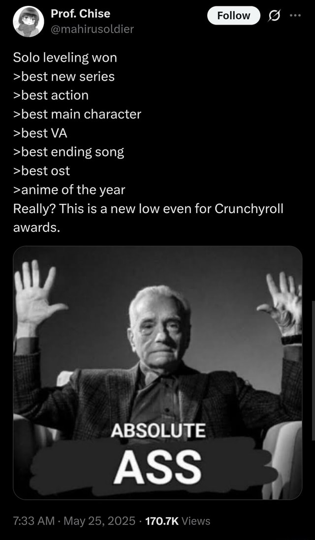 (s) Prof. Chise Solo leveling won >best new series >best action >best ...