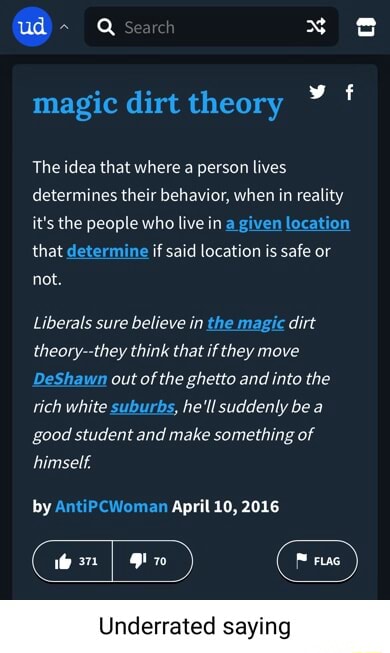 Sar magic dirt theory The idea that where a person lives determines ...