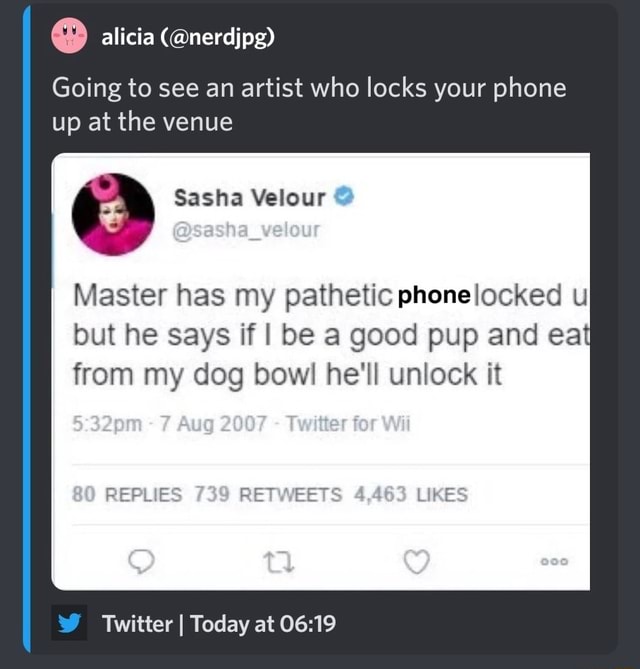 Alicia (@nerdjpg) Going to see an artist who locks your phone up at the ... Alicia (@nerdjpg) Going to see an artist who locks your phone up at the ...