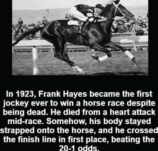 In 1923. Frank Hayes became the first jockey ever to win a horse race ...