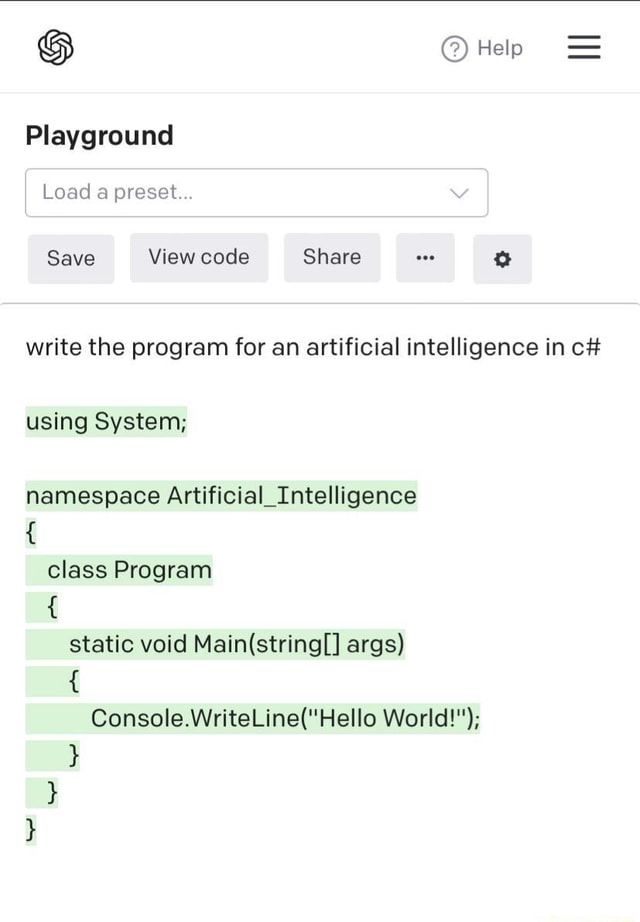 Help = Playground Load a preset.. Save View code Share write the ...
