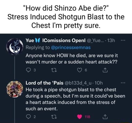 "How did Shinzo Abe die?" Stress Induced Shotgun Blast to the Chest I'm ...