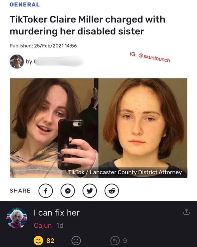 GENERAL TikToker Claire Miller charged with murdering her disabled ...