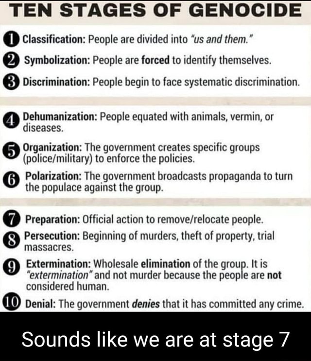 TEN STAGES OF GENOCIDE gb Classification: People are divided into "us ...
