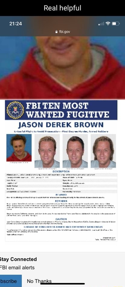 Real helpful FBI TEN MOST WANTED FUGITIVE JASON DEREK BROWN stay ...