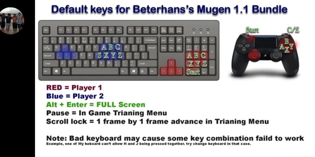 Default keys for Beterhans's Mugen 1.1 Bundle I RED = Player 1 Blue ...