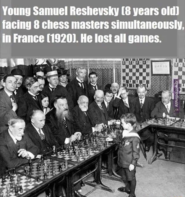 Young Samuel Reshevsky (8 years old) facing 8 chess masters ...
