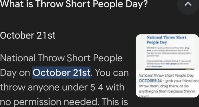 What is Throw Short People Day? October 21st National Throw Short ...