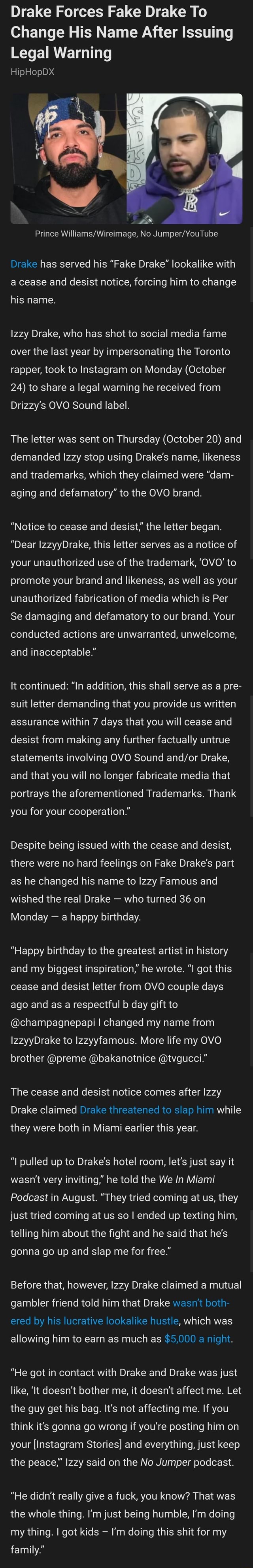 Drake Forces Fake Drake To Change His Name After Issuing Legal Warning ...